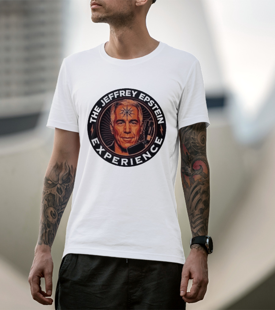 The Jeffrey Epstein Experience Meme Parody Headshot With Microphone And Psychedelic T-Shirt