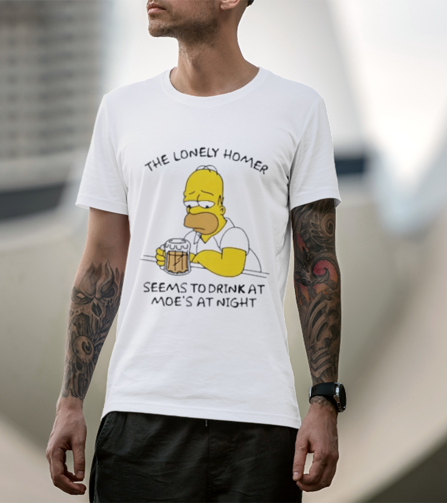 The Lonely Homer Drinking At Moe's Tavern Mood Nighttime Scene T-Shirt