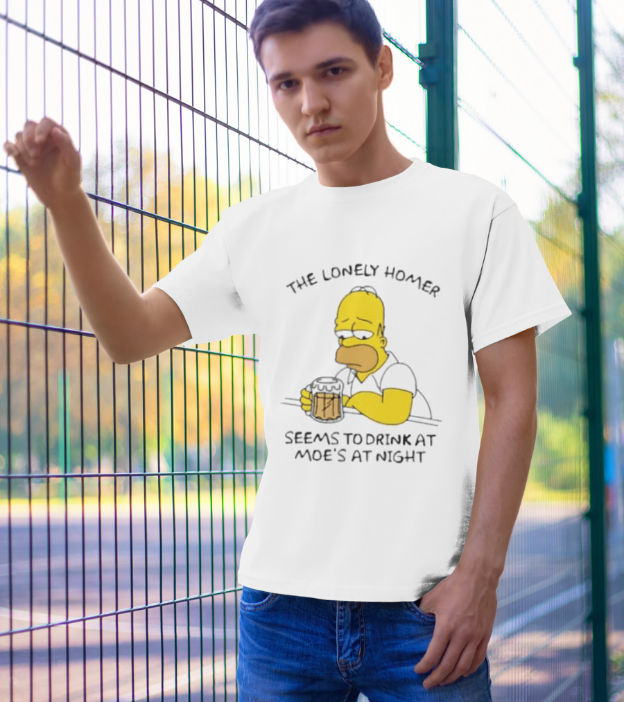 The Lonely Homer Drinking At Moe's Tavern Mood Nighttime Scene T-Shirt