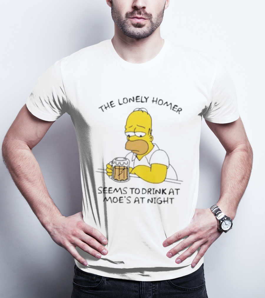 The Lonely Homer Drinking At Moe's Tavern Mood Nighttime Scene T-Shirt