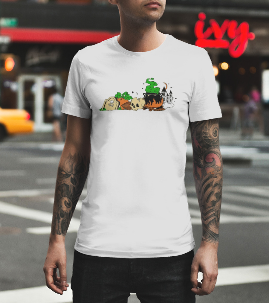Spooky Kentucky Halloween With Pumpkins And Skull Scene T-Shirt