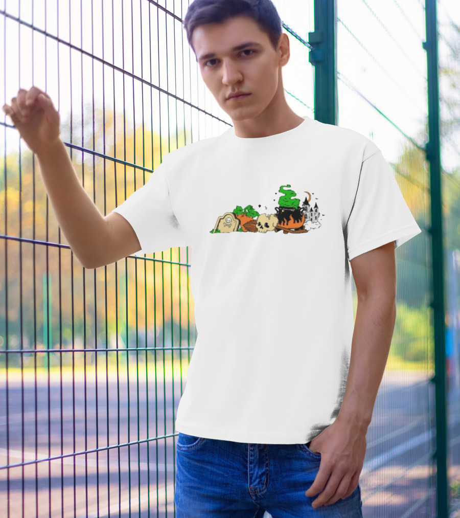 Spooky Kentucky Halloween With Pumpkins And Skull Scene T-Shirt