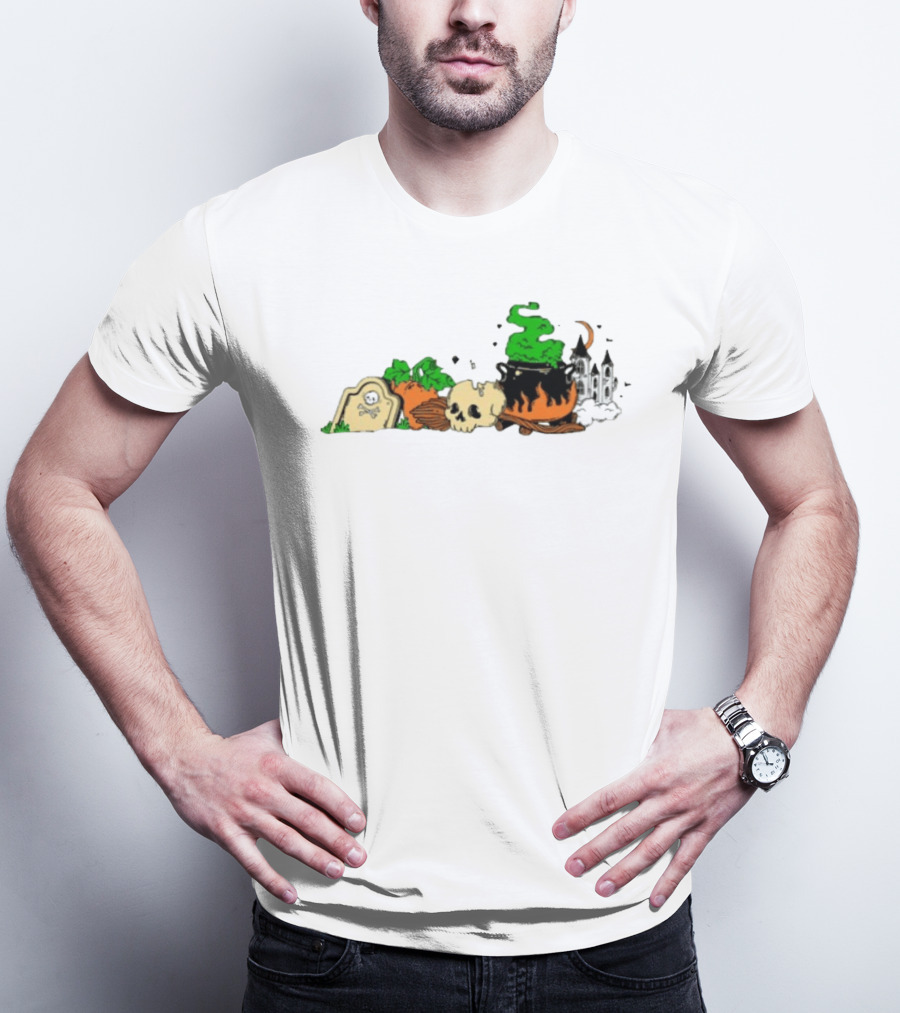 Spooky Kentucky Halloween With Pumpkins And Skull Scene T-Shirt