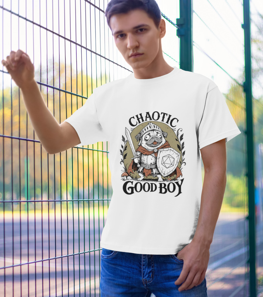 Chaotic Good Boy Pug Knight Adventure Dungeons And Dragons T-Shirt