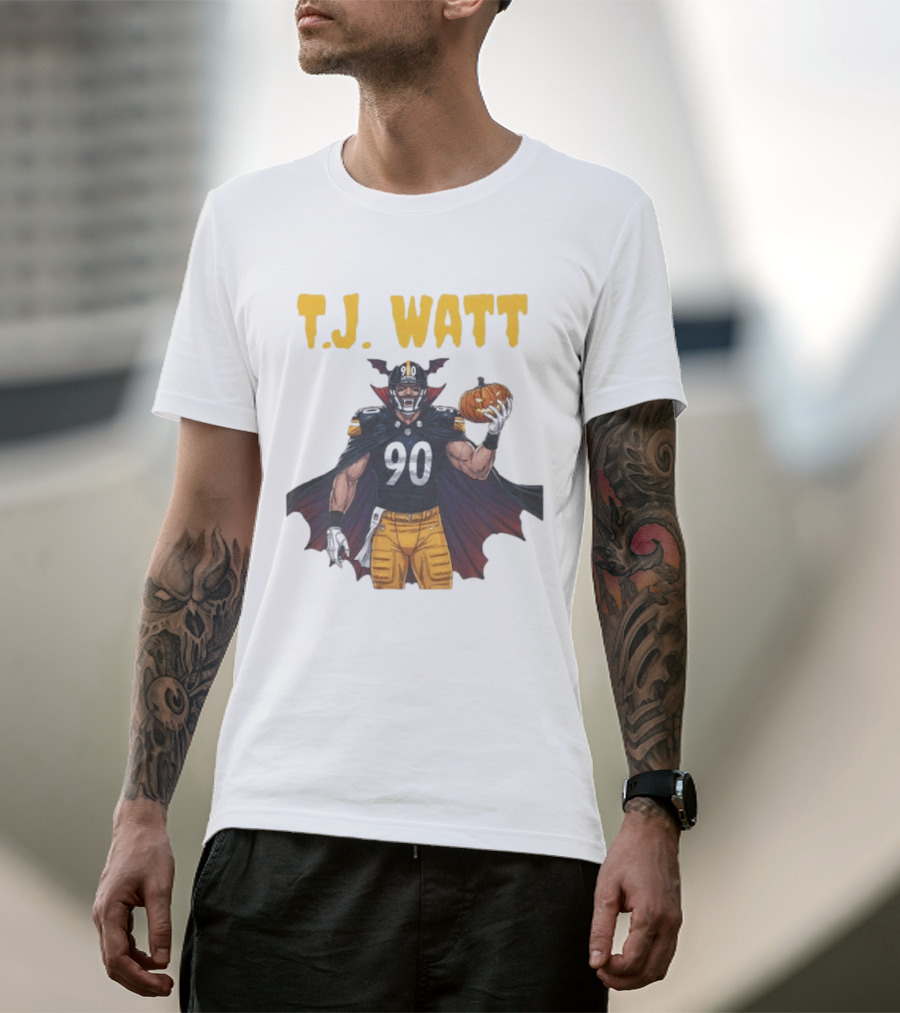 T.J. Watt Pittsburgh Steelers Halloween Dracula 90 Football Pumpkin T-Shirt