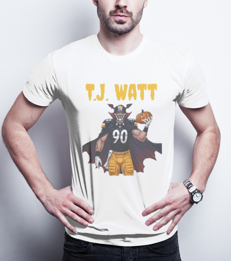 T.J. Watt Pittsburgh Steelers Halloween Dracula 90 Football Pumpkin T-Shirt