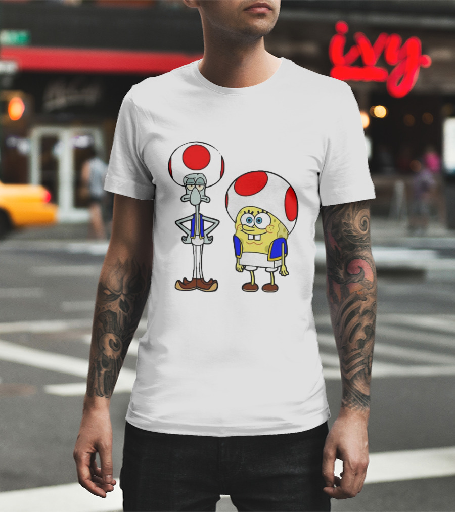 Toad Squidward Spongebob Crossover Super Mario Game Characters T-Shirt