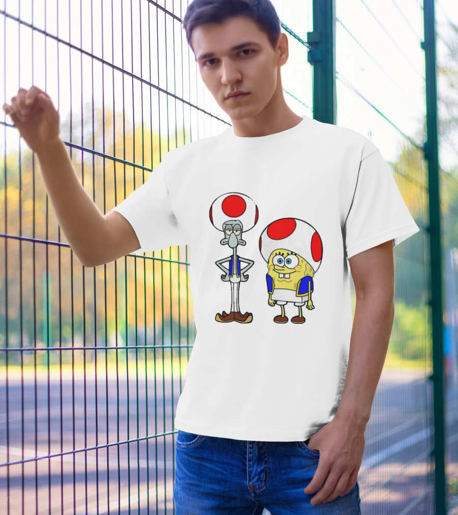 Toad Squidward Spongebob Crossover Super Mario Game Characters T-Shirt