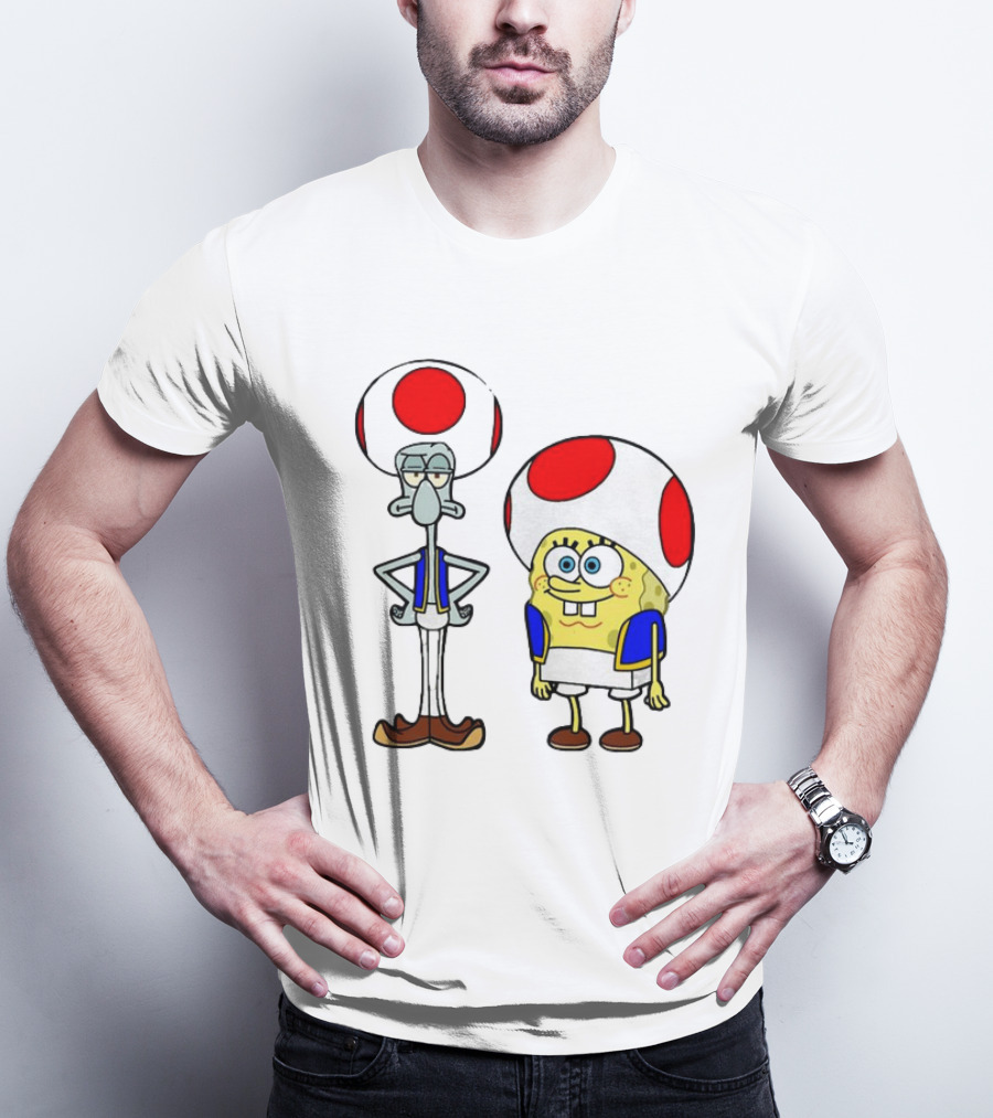 Toad Squidward Spongebob Crossover Super Mario Game Characters T-Shirt