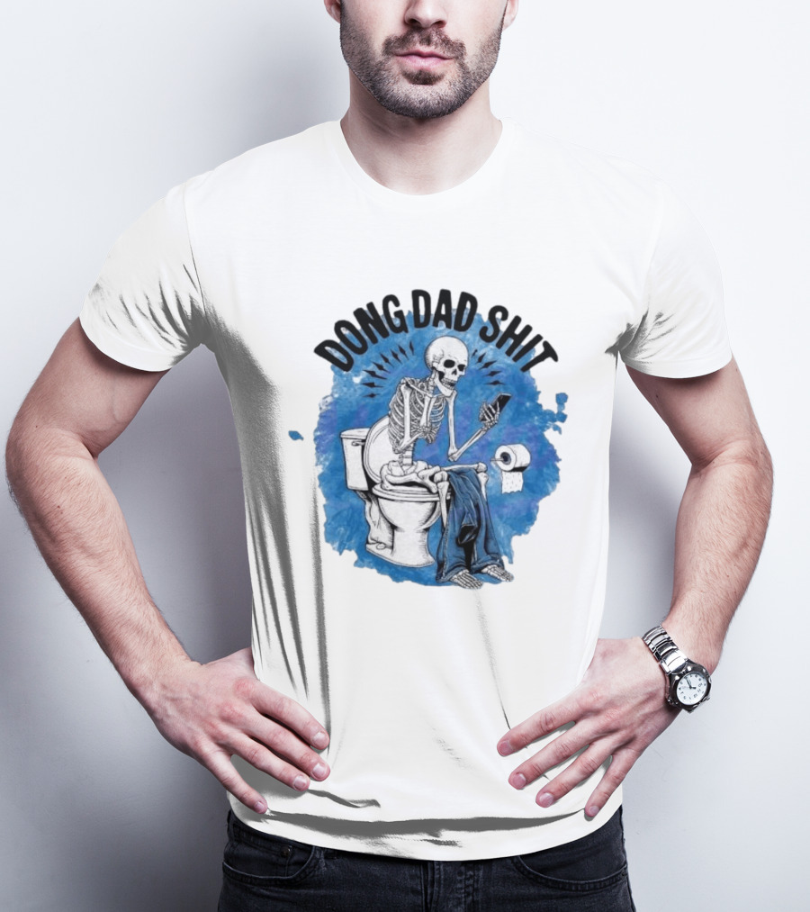 Skeleton Doing Dad Shit On Toilet With Phone And Toilet Paper T-Shirt