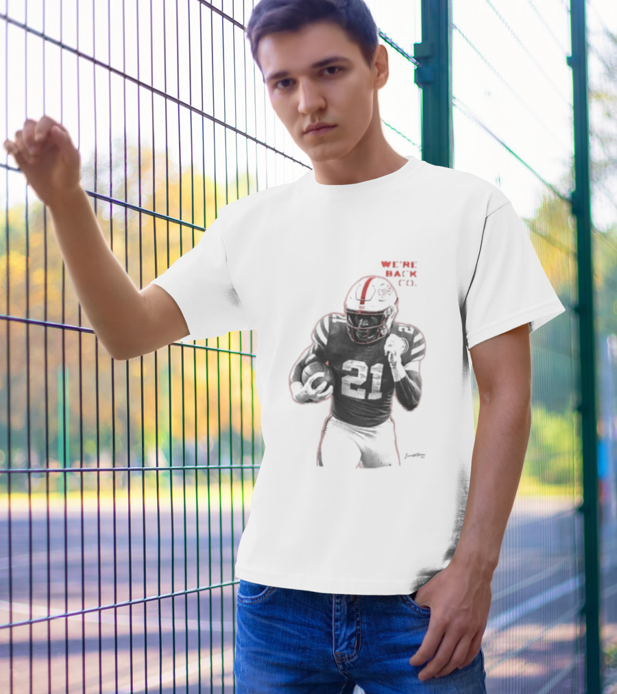 We're Back CO EMoney Backfield Football Player Number 21 Football Helmet Illustrated T-Shirt