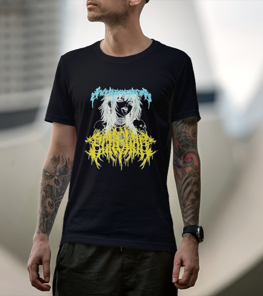 Anime Girl Emo Goth Aesthetic Crybaby Hardcore Chained Heart Cross Earrings T-Shirt