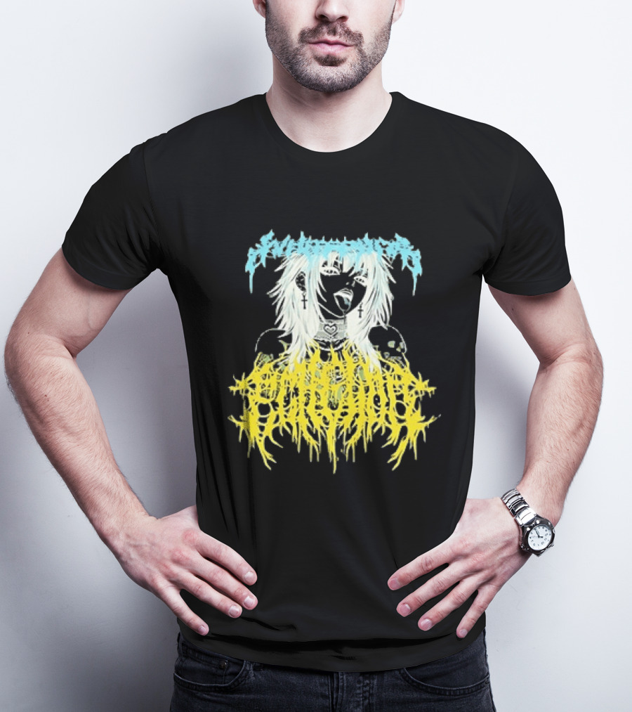 Anime Girl Emo Goth Aesthetic Crybaby Hardcore Chained Heart Cross Earrings T-Shirt