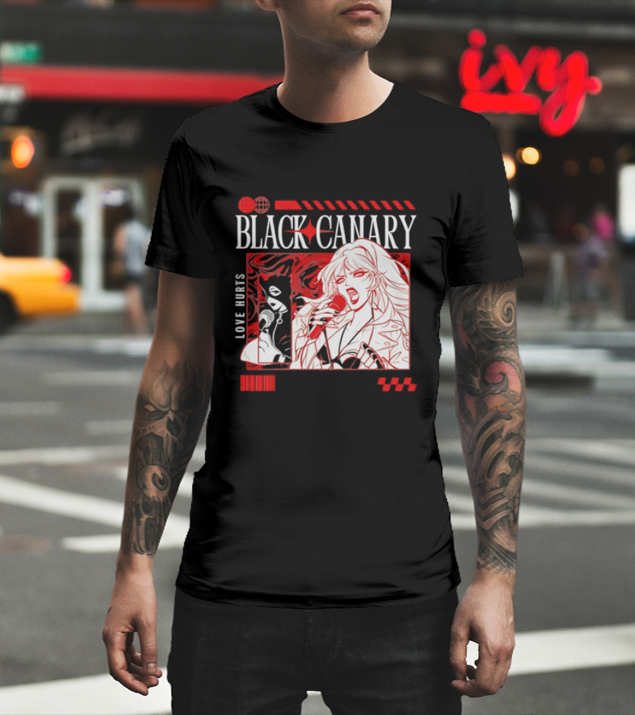 Black Canary Love Hurts DC Comics Superhero Microphone Music Scene T-Shirt