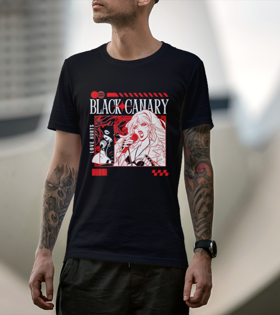 Black Canary Love Hurts DC Comics Superhero Microphone Music Scene T-Shirt