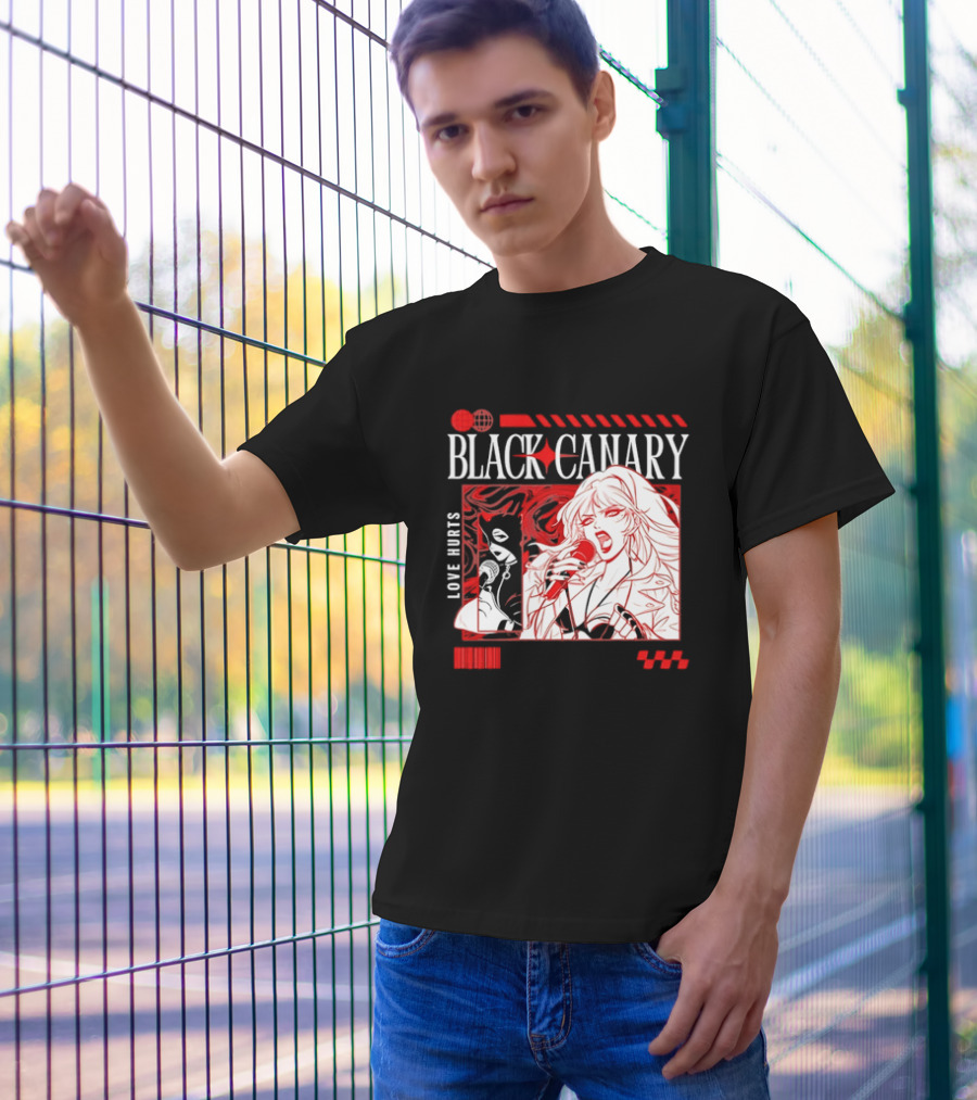 Black Canary Love Hurts DC Comics Superhero Microphone Music Scene T-Shirt