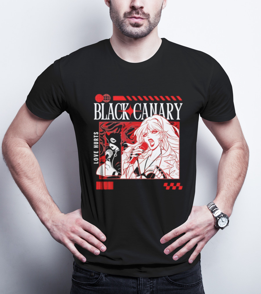 Black Canary Love Hurts DC Comics Superhero Microphone Music Scene T-Shirt