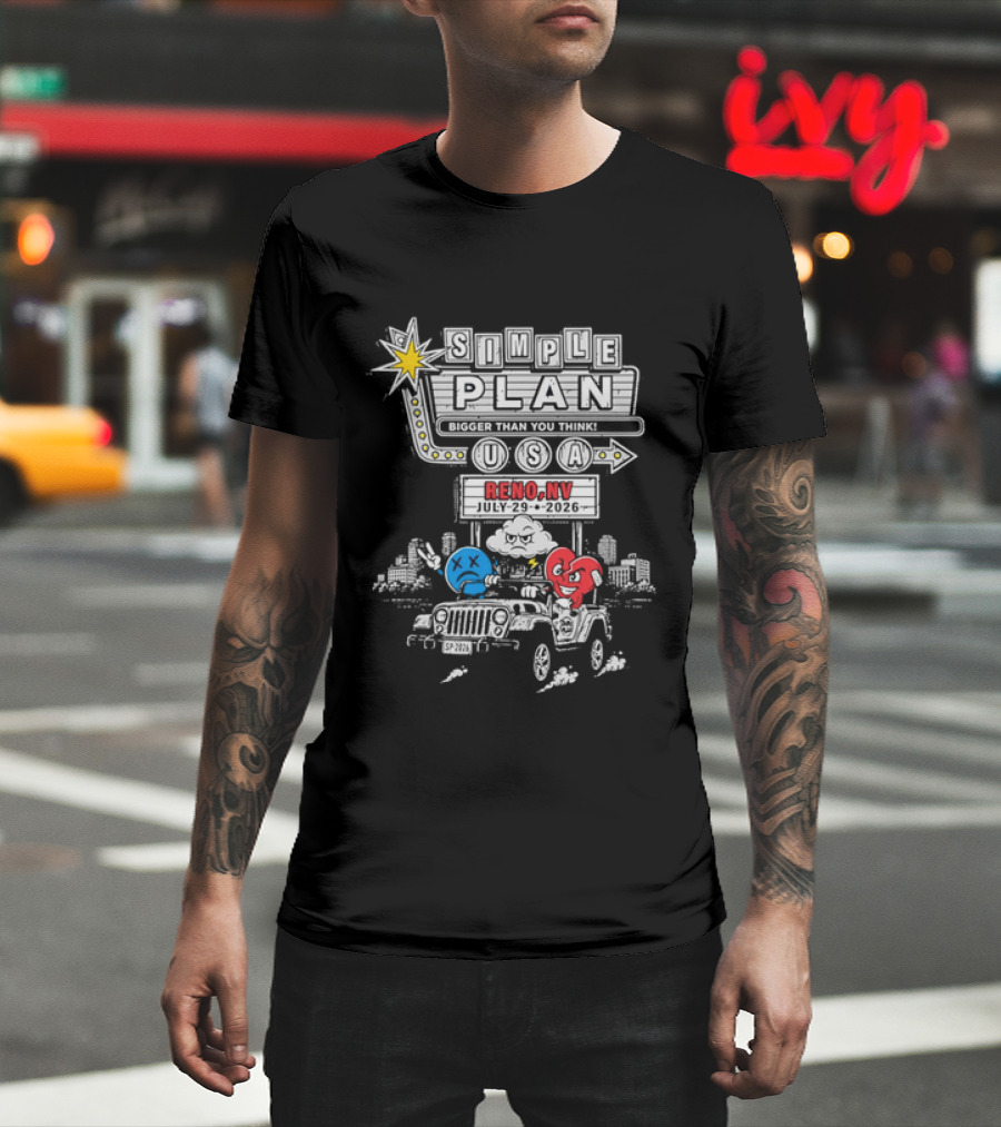 Bigger Than You Think Simple Plan USA Tour Reno NV 2026 Jeep Adventure T-Shirt