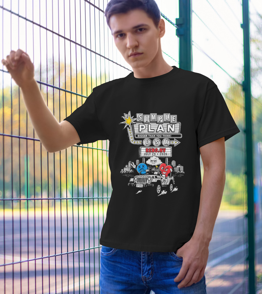 Bigger Than You Think Simple Plan USA Tour Reno NV 2026 Jeep Adventure T-Shirt
