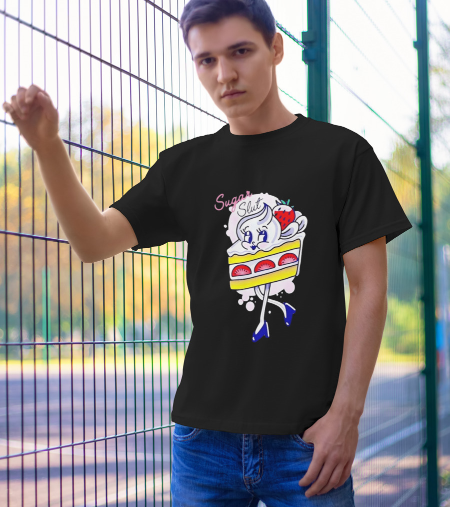 Sugar Slut Strawberry Cake Cartoon Slice With Whipped Cream And Berries T-Shirt