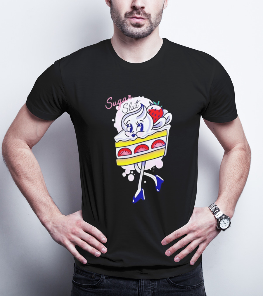 Sugar Slut Strawberry Cake Cartoon Slice With Whipped Cream And Berries T-Shirt