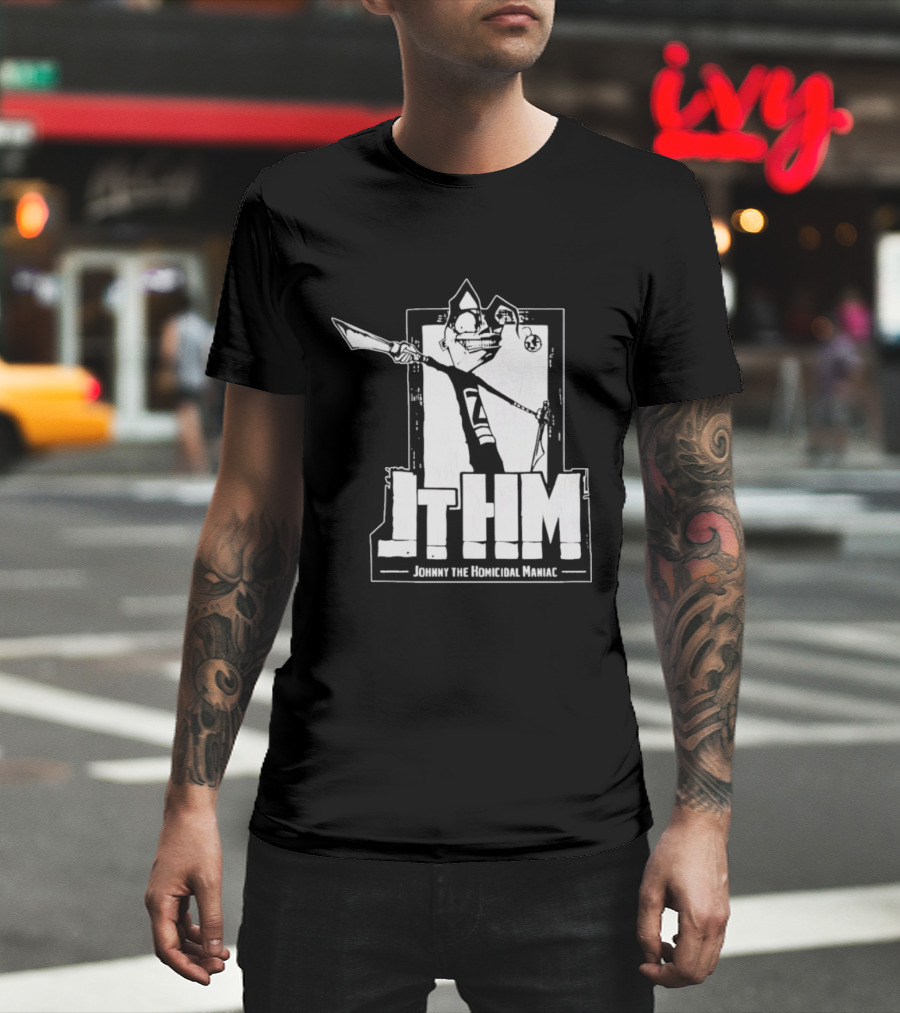JTHM Johnny The Homicidal Maniac Distressed Black And White Comic T-Shirt