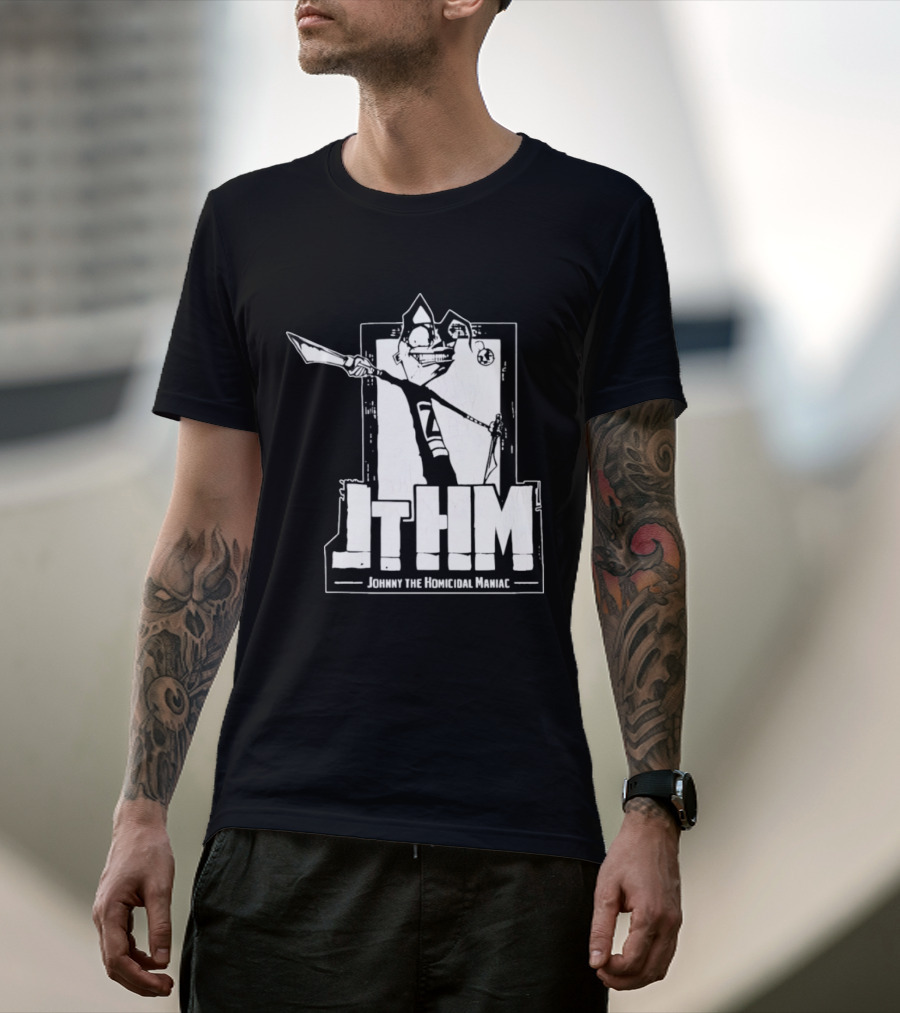 JTHM Johnny The Homicidal Maniac Distressed Black And White Comic T-Shirt