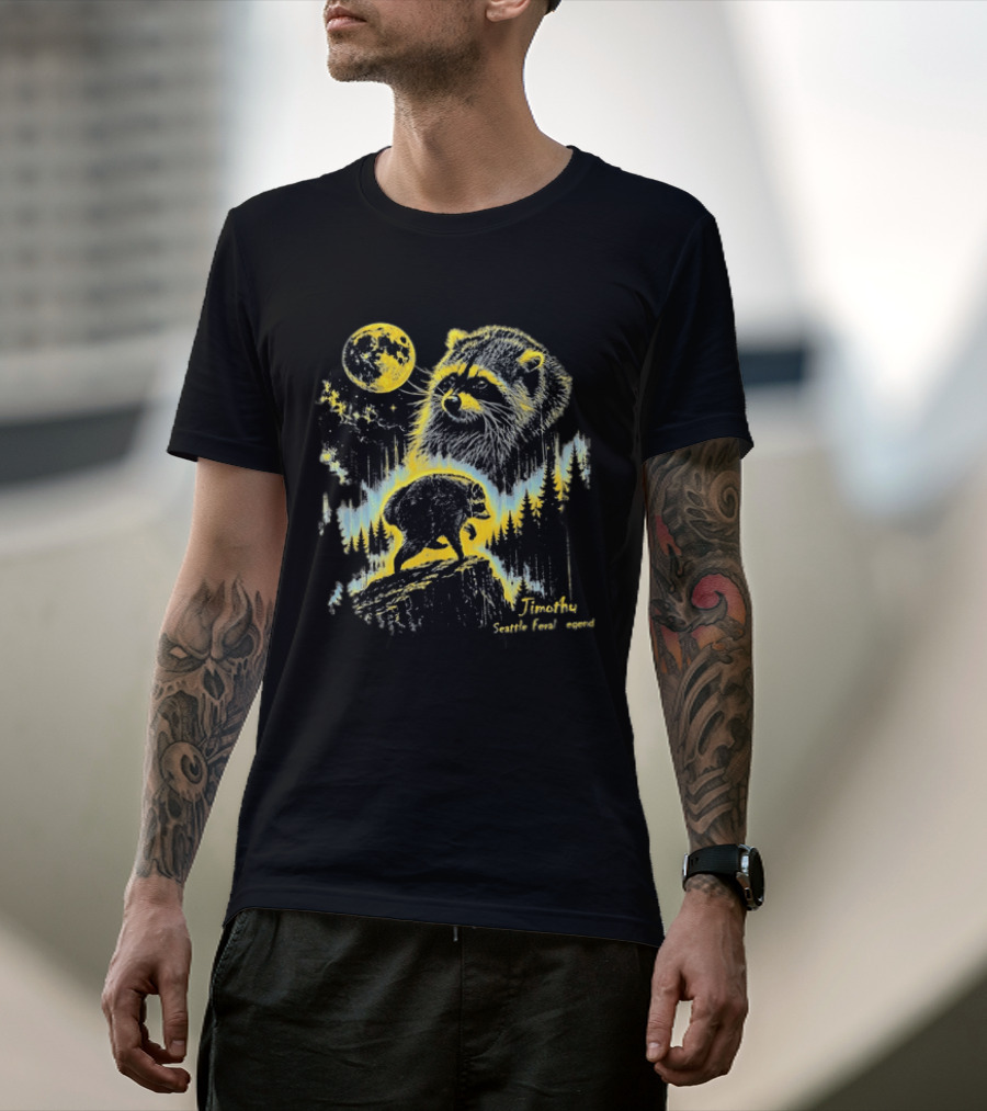 Timothy Seattle Feral Legend Raccoon Wildlife Moon Night Scene T-Shirt