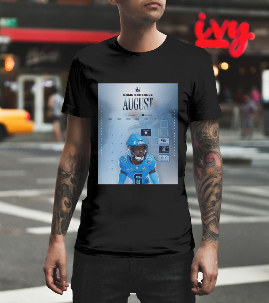 Toronto Argonauts August Game Schedule 2023 CFL Football Player Calendar T-Shirt