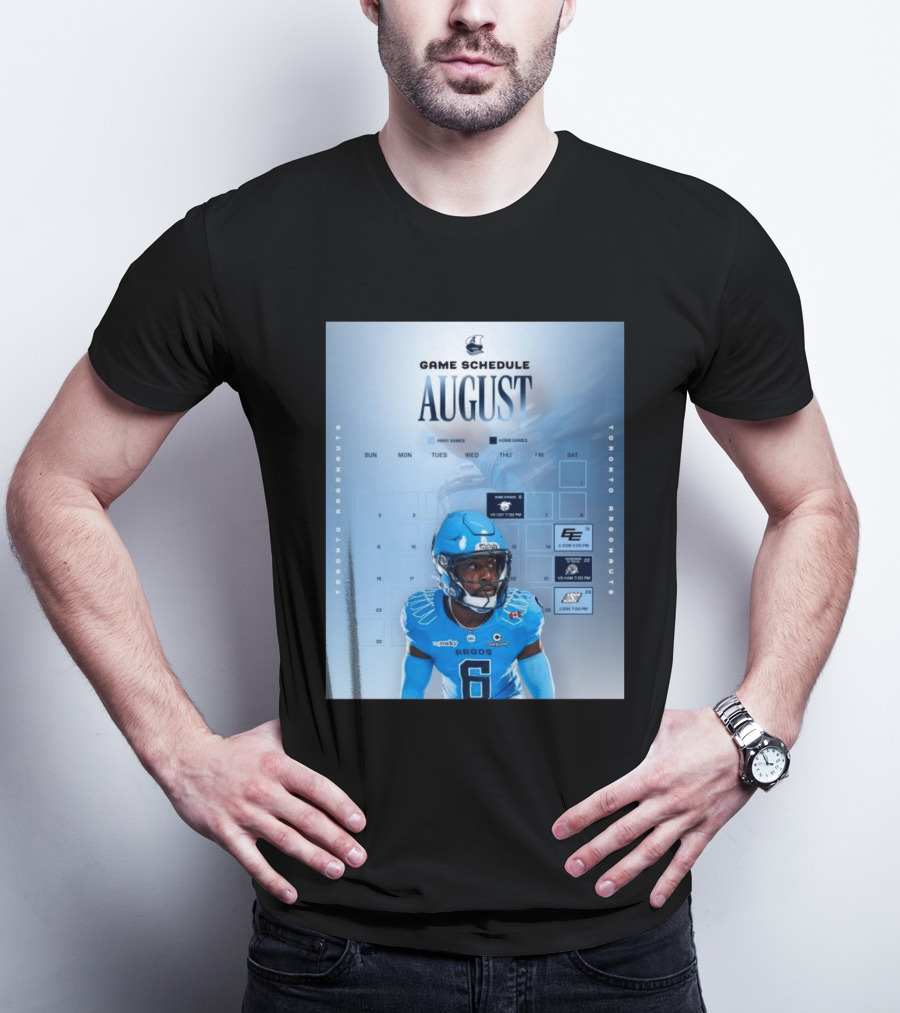 Toronto Argonauts August Game Schedule 2023 CFL Football Player Calendar T-Shirt
