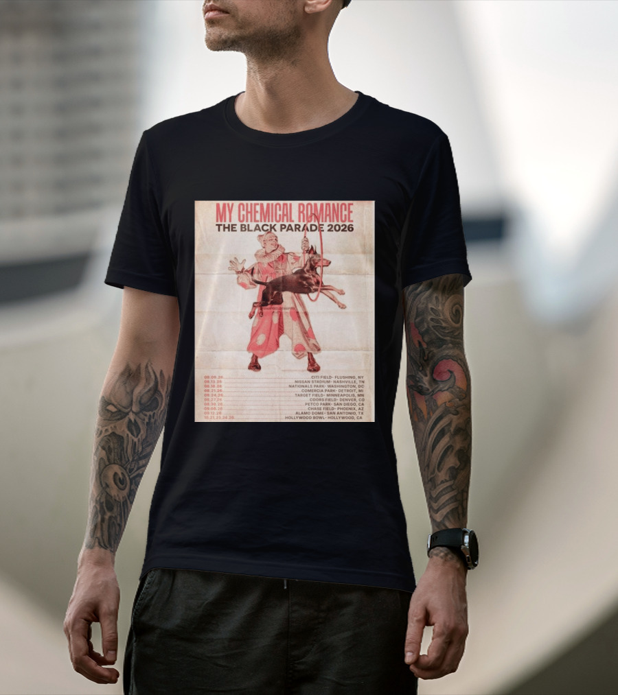 My Chemical Romance The Black Parade 2026 Tour Dates Clown And Dog T-Shirt