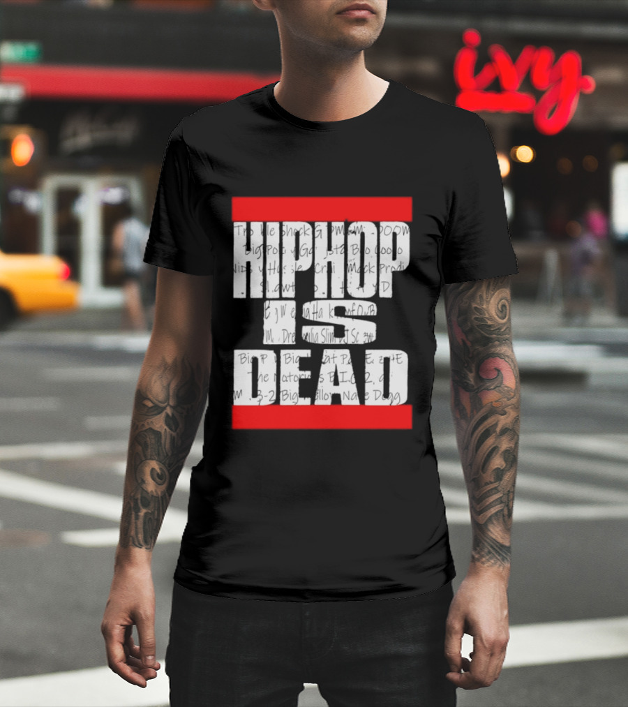 Hip Hop Is Dead White Text With Red Bars T-Shirt