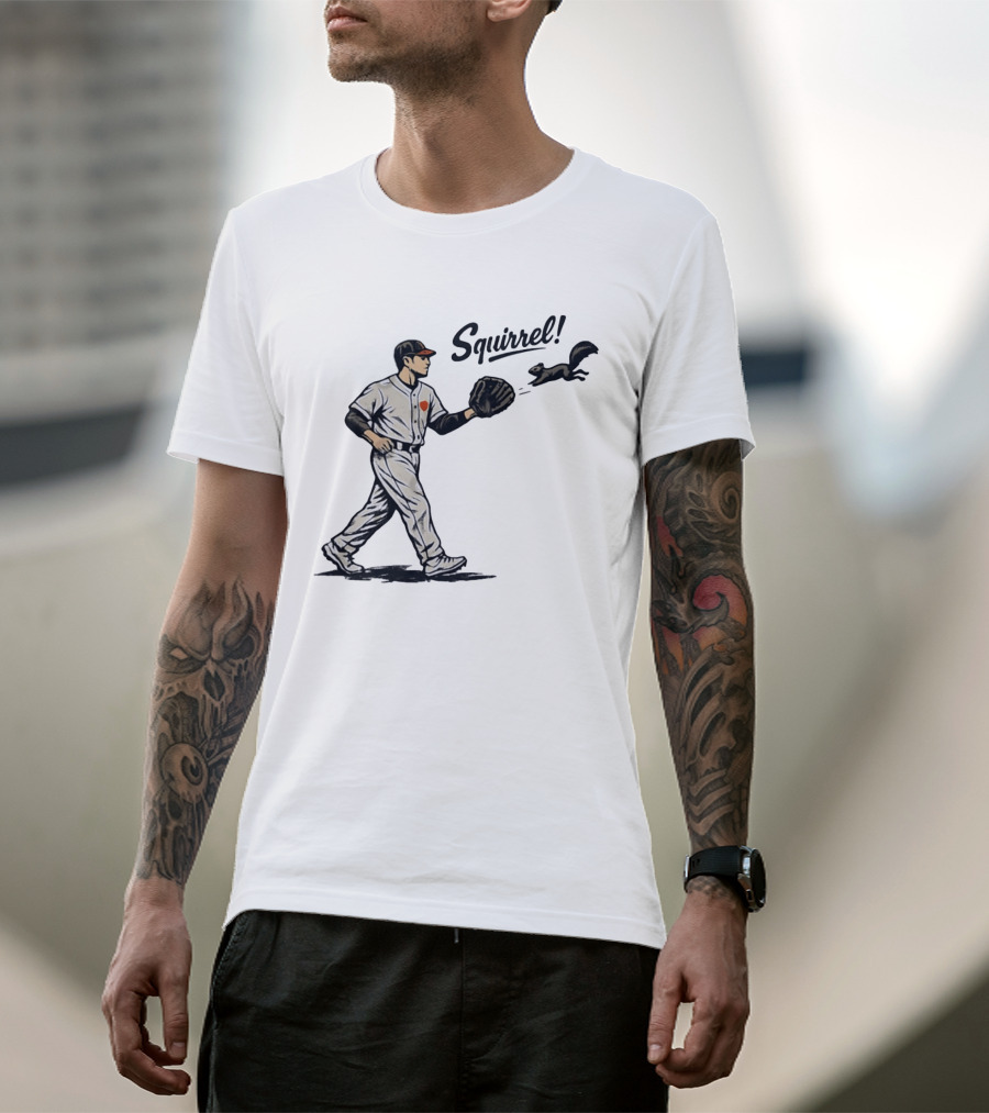 Baseball Player With Glove And Squirrel Chase T-Shirt