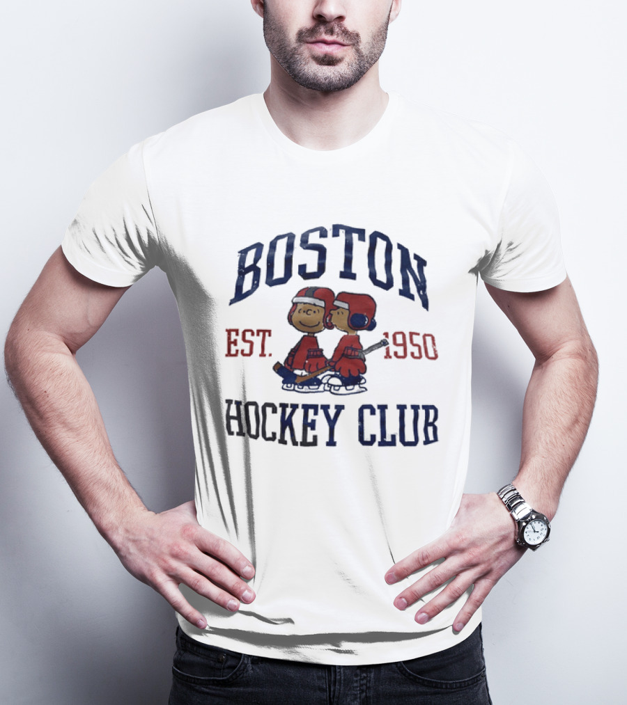 Boston Hockey Club Est 1950 Peanuts Characters Distressed T-Shirt