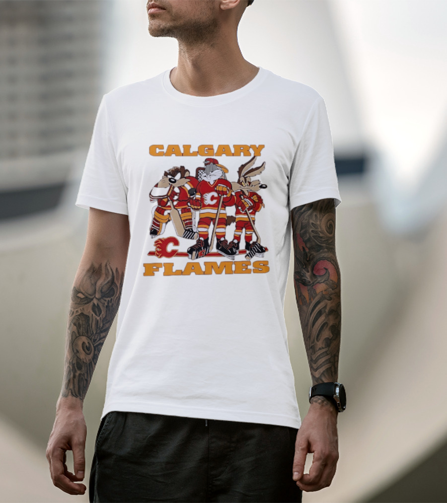Calgary Flames Looney Tunes Bugs Bunny Hockey Team Characters T-Shirt