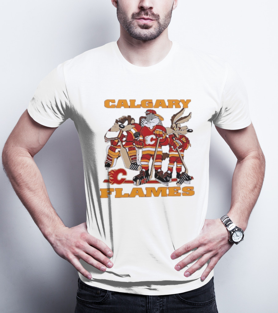 Calgary Flames Looney Tunes Bugs Bunny Hockey Team Characters T-Shirt