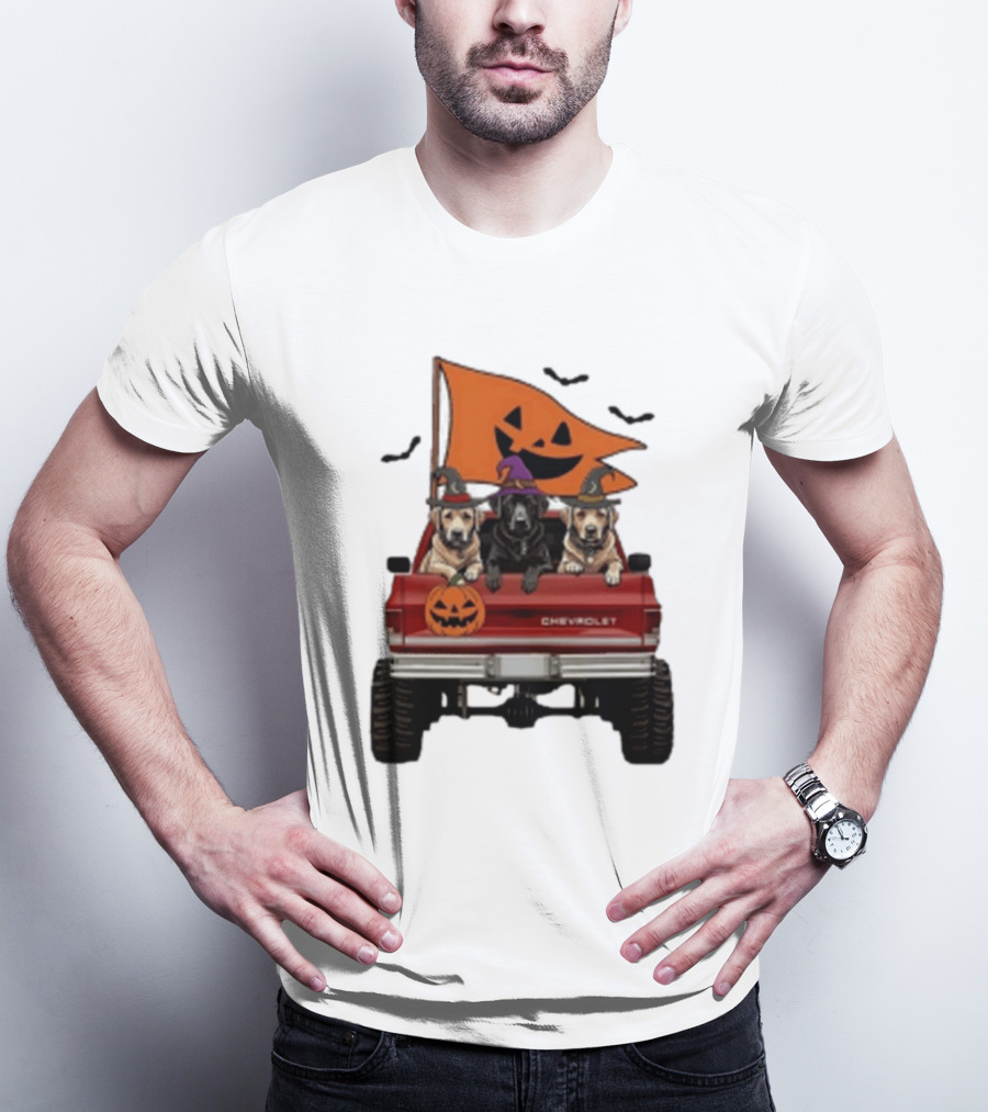 Chevrolet Halloween Dogs In Truck With Pumpkin And Bats T-Shirt