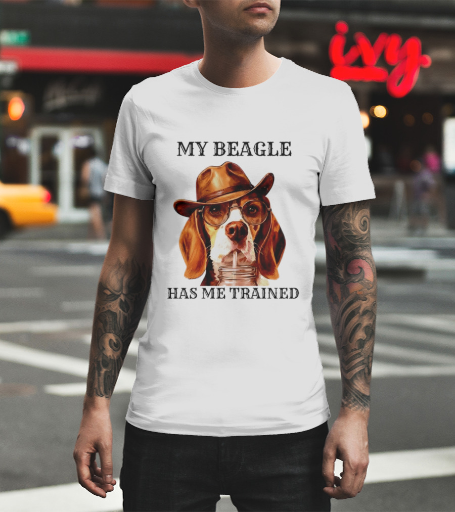My Beagle Has Me Trained Cowboy Beagle With Hat And Glasses T-Shirt