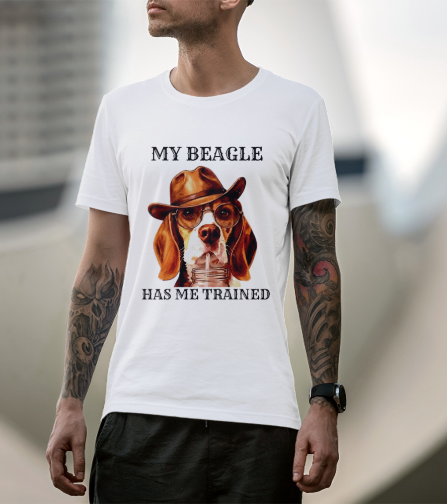 My Beagle Has Me Trained Cowboy Beagle With Hat And Glasses T-Shirt