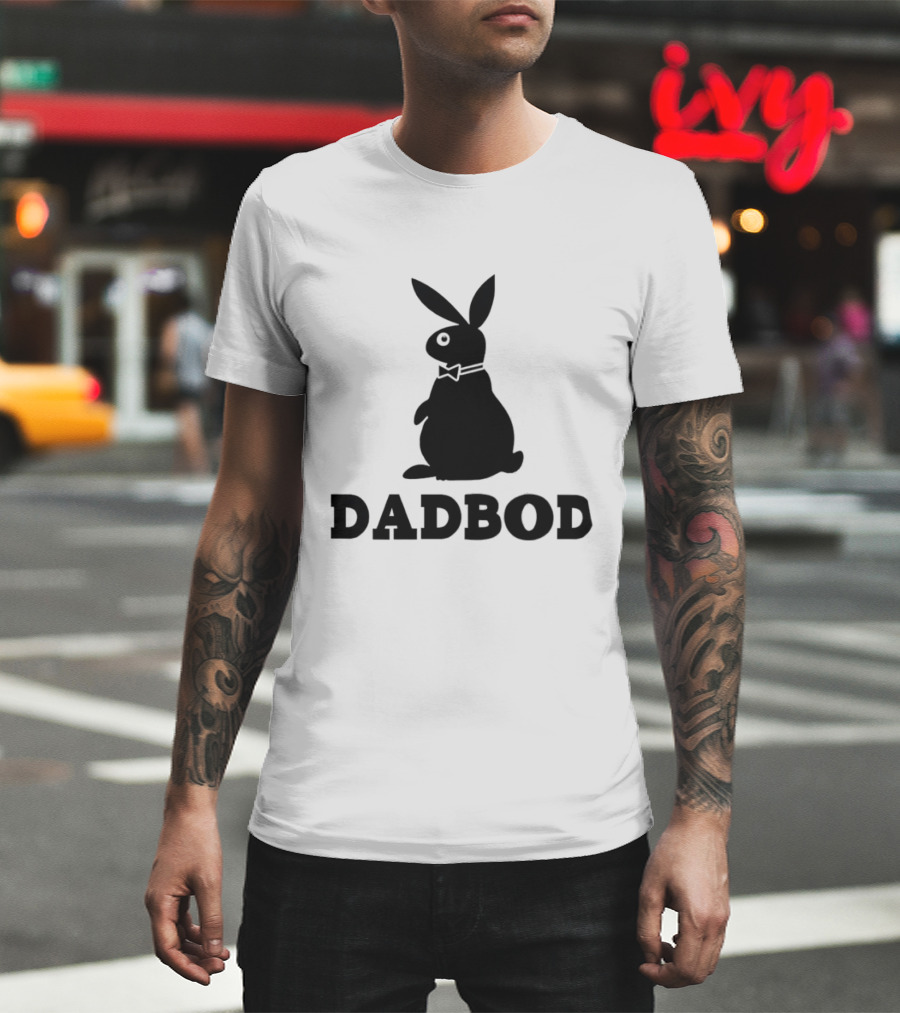 Dadbod Bunny Rabbit Dad Bod Fatherhood Humor Bow Tie T-Shirt