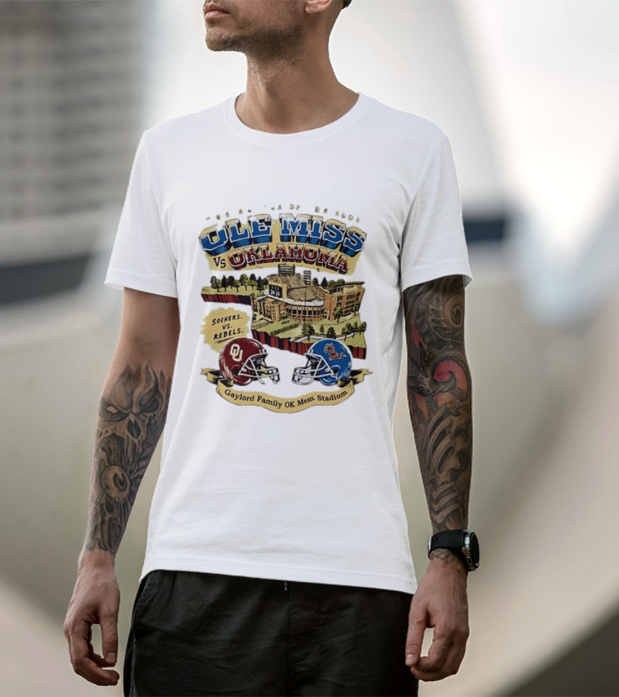 Ole Miss Vs Oklahoma Sooners Rebels Gaylord Family OK Mem Stadium T-Shirt
