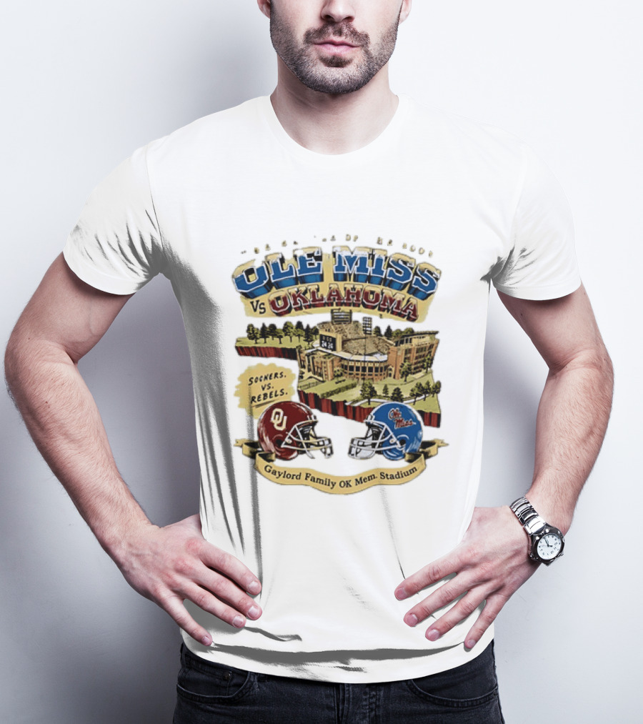 Ole Miss Vs Oklahoma Sooners Rebels Gaylord Family OK Mem Stadium T-Shirt