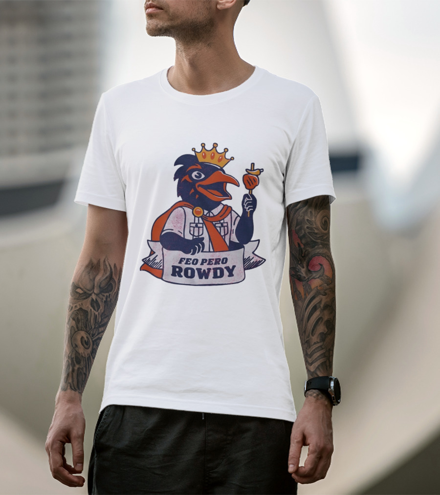 Feo Pero Rowdy Distressed Crow King Feopero With Skewer And Crown T-Shirt