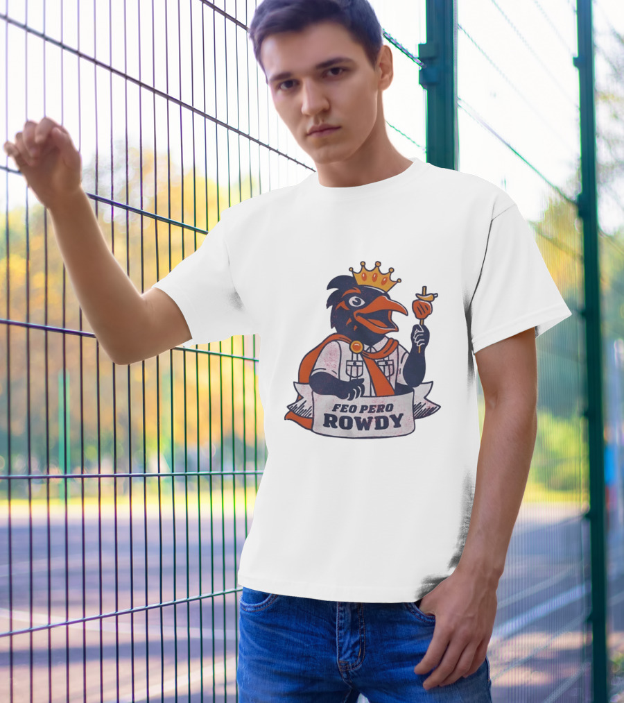 Feo Pero Rowdy Distressed Crow King Feopero With Skewer And Crown T-Shirt
