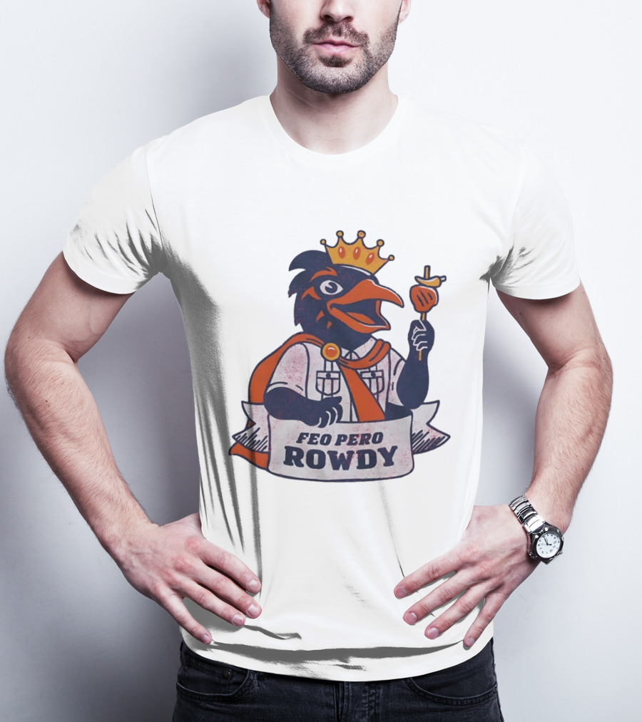 Feo Pero Rowdy Distressed Crow King Feopero With Skewer And Crown T-Shirt