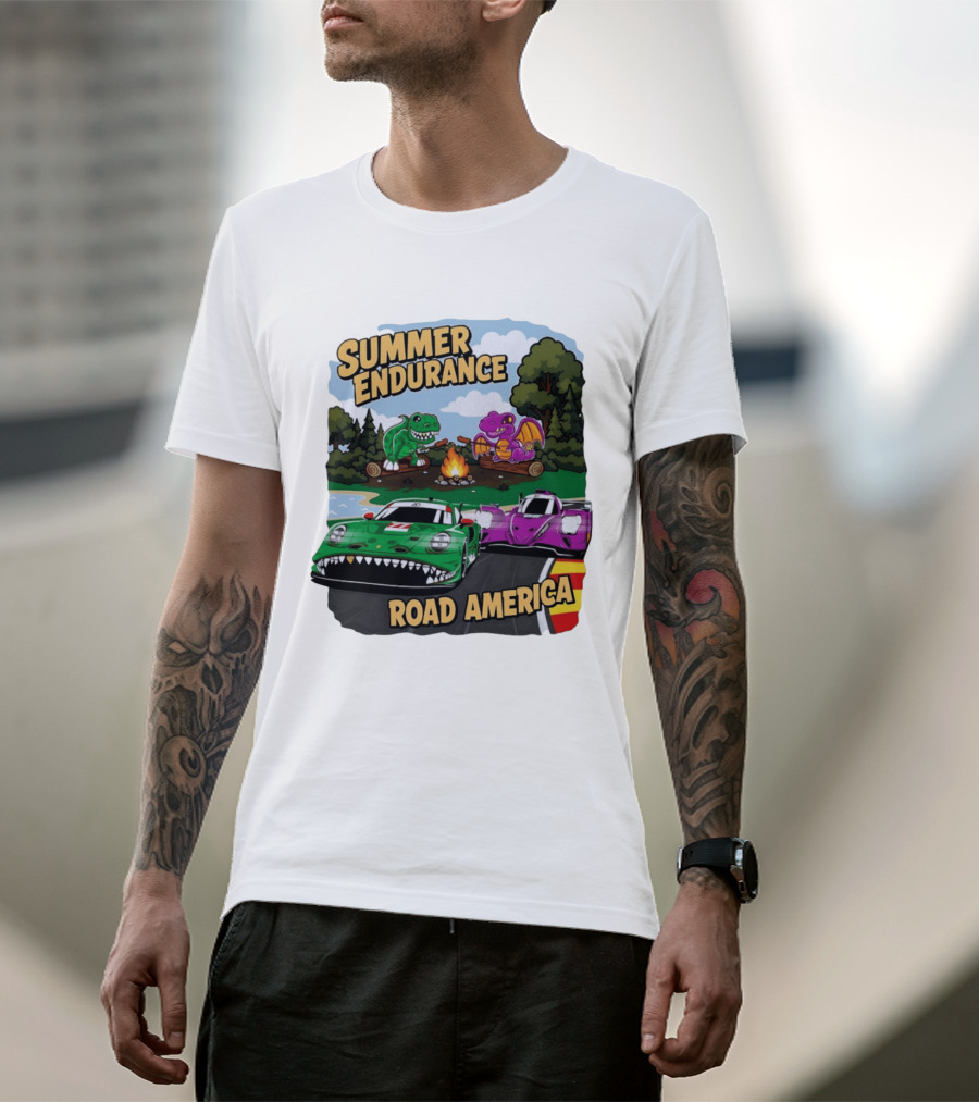 Summer Endurance Road America Racing With Dinosaurs And Dragons T-Shirt