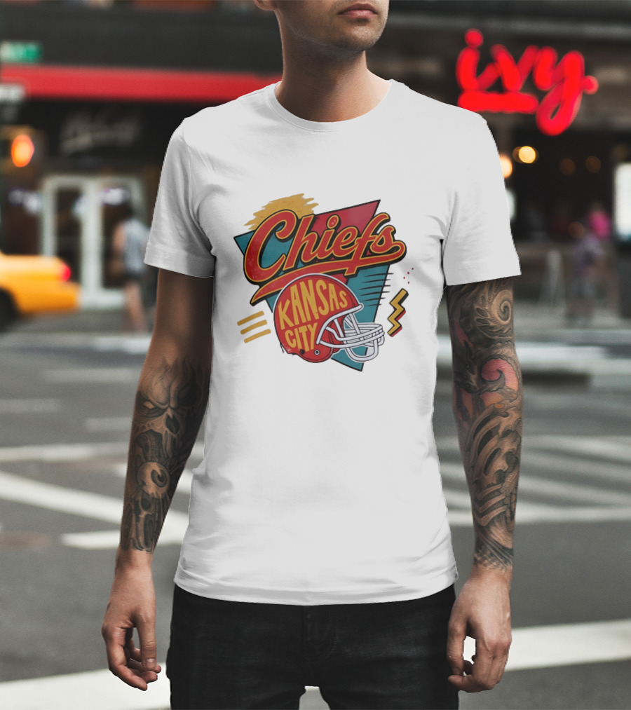 Kansas City Chiefs Helmet Retro Style Football T-Shirt