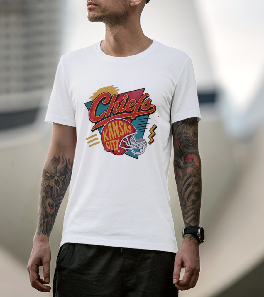 Kansas City Chiefs Helmet Retro Style Football T-Shirt