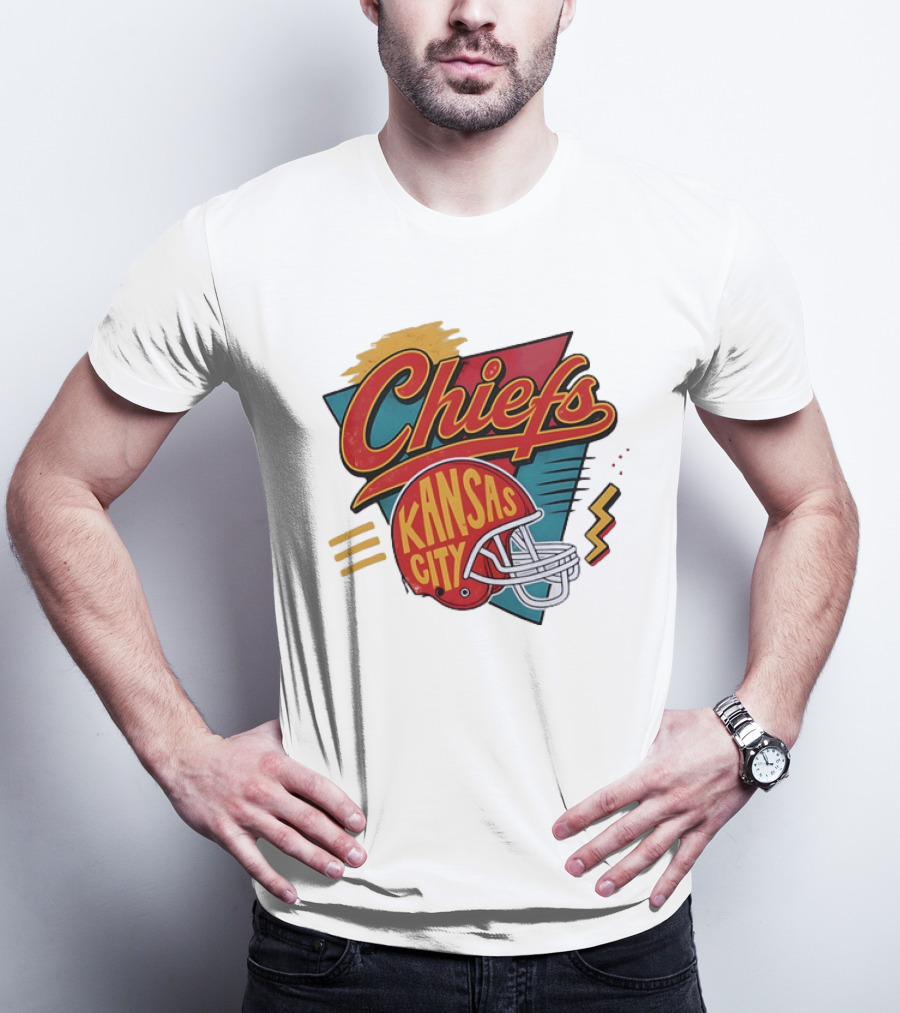 Kansas City Chiefs Helmet Retro Style Football T-Shirt