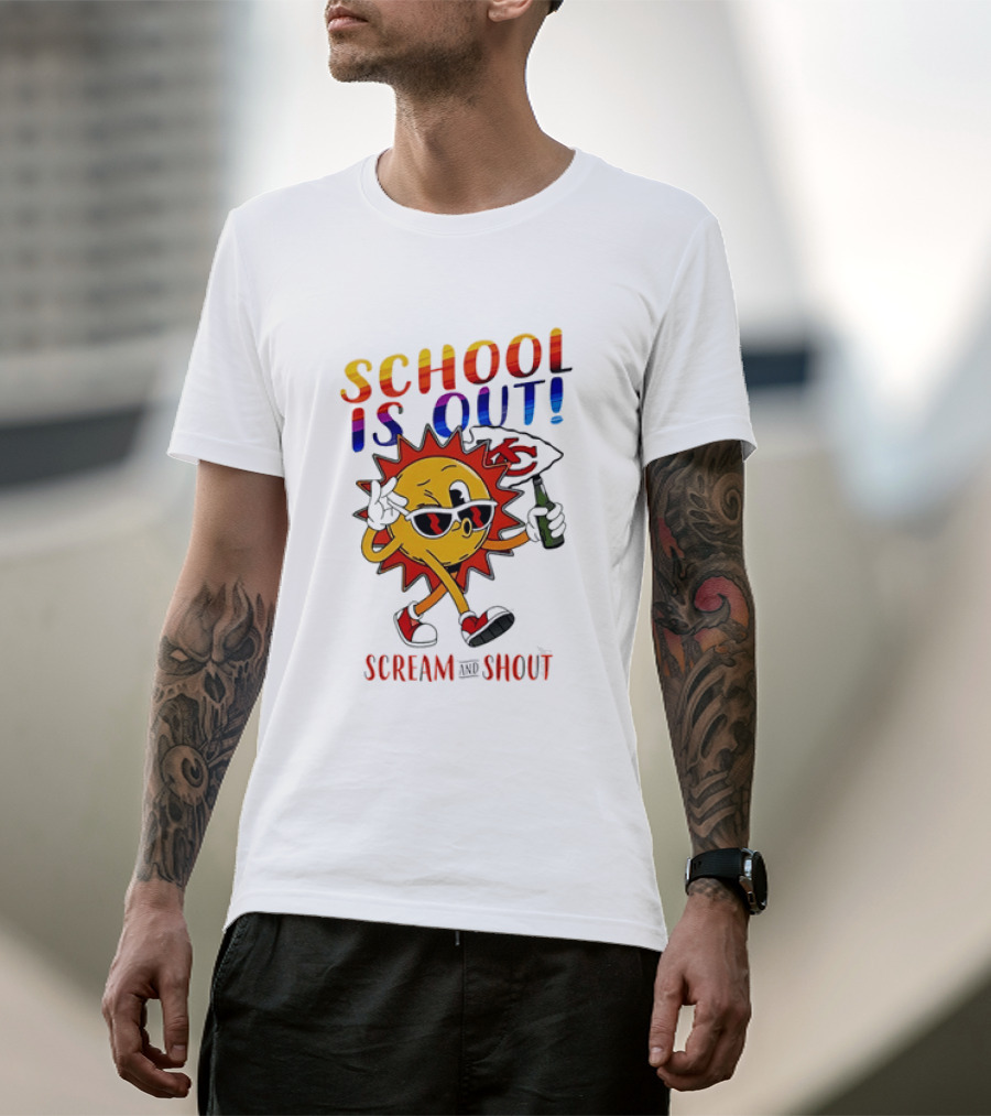 Kansas City Chiefs Sun Character School Is Out Scream And Shout T-Shirt